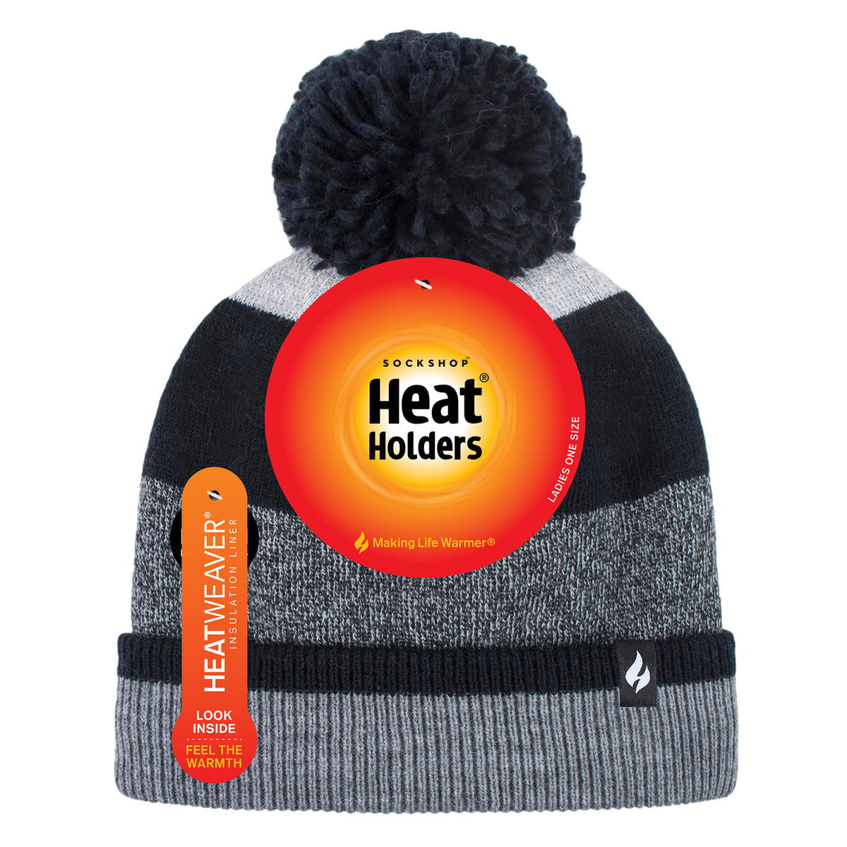 Ladies Alps Stripe Hat - Black & Grey – Heat Holders