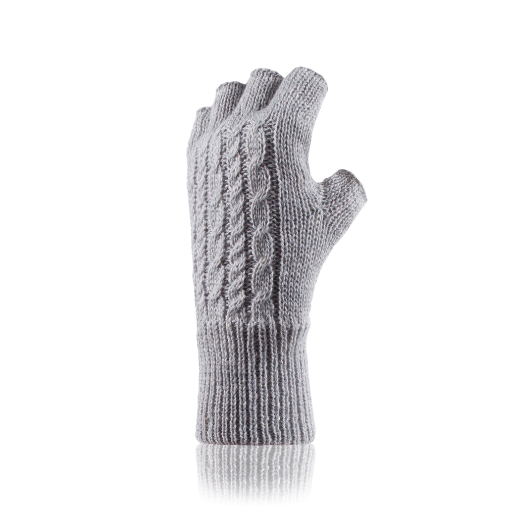 Ladies Ayla Cable Fingerless Gloves - Light Grey – Heat Holders