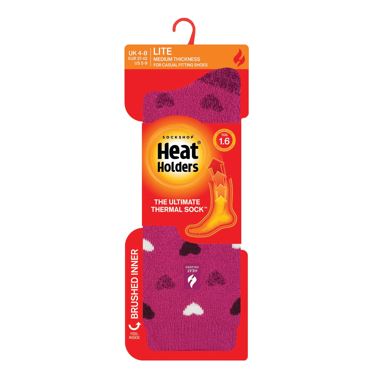 Ladies Lite Jasmine Socks - Fuchsia & Red Hearts – Heat Holders