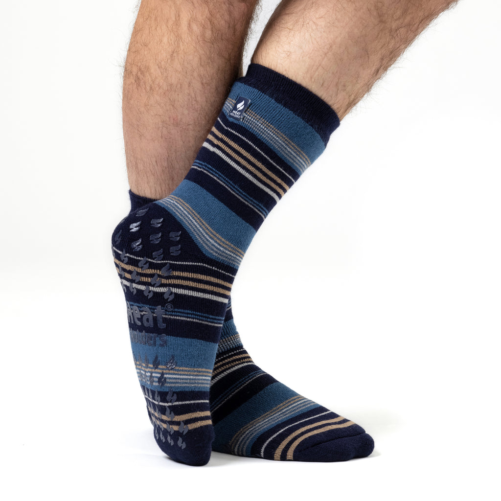 Mens IOMI Dual Layer Raynaud's Slipper Socks - Navy Stripe – Heat Holders