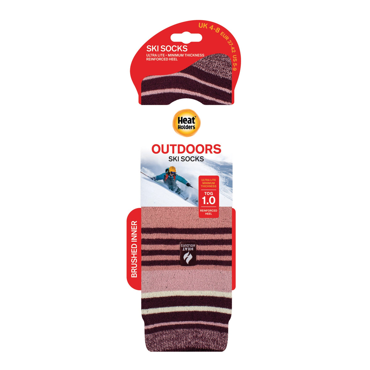 Ladies Ultra Lite Long Ski Socks - Black & Pink Stripe – Heat Holders