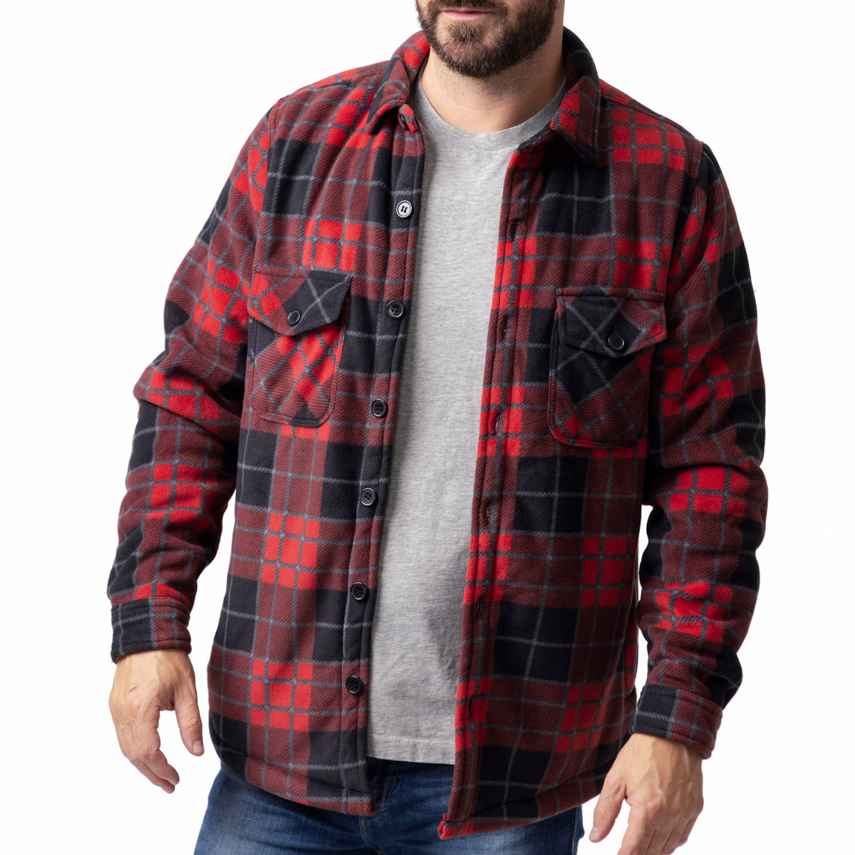 Mens Plaid Lumberjack Shirt Jacket - Crimson Black – Heat Holders