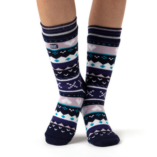 Ladies Soul Warming Dual Layer Slipper Socks Navy Purple Heat Holders