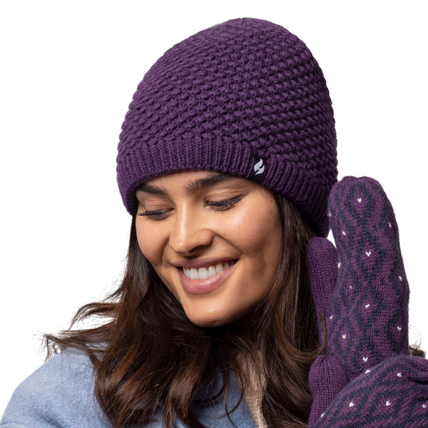 Ladies Nora Knitted Hat - Purple – Heat Holders